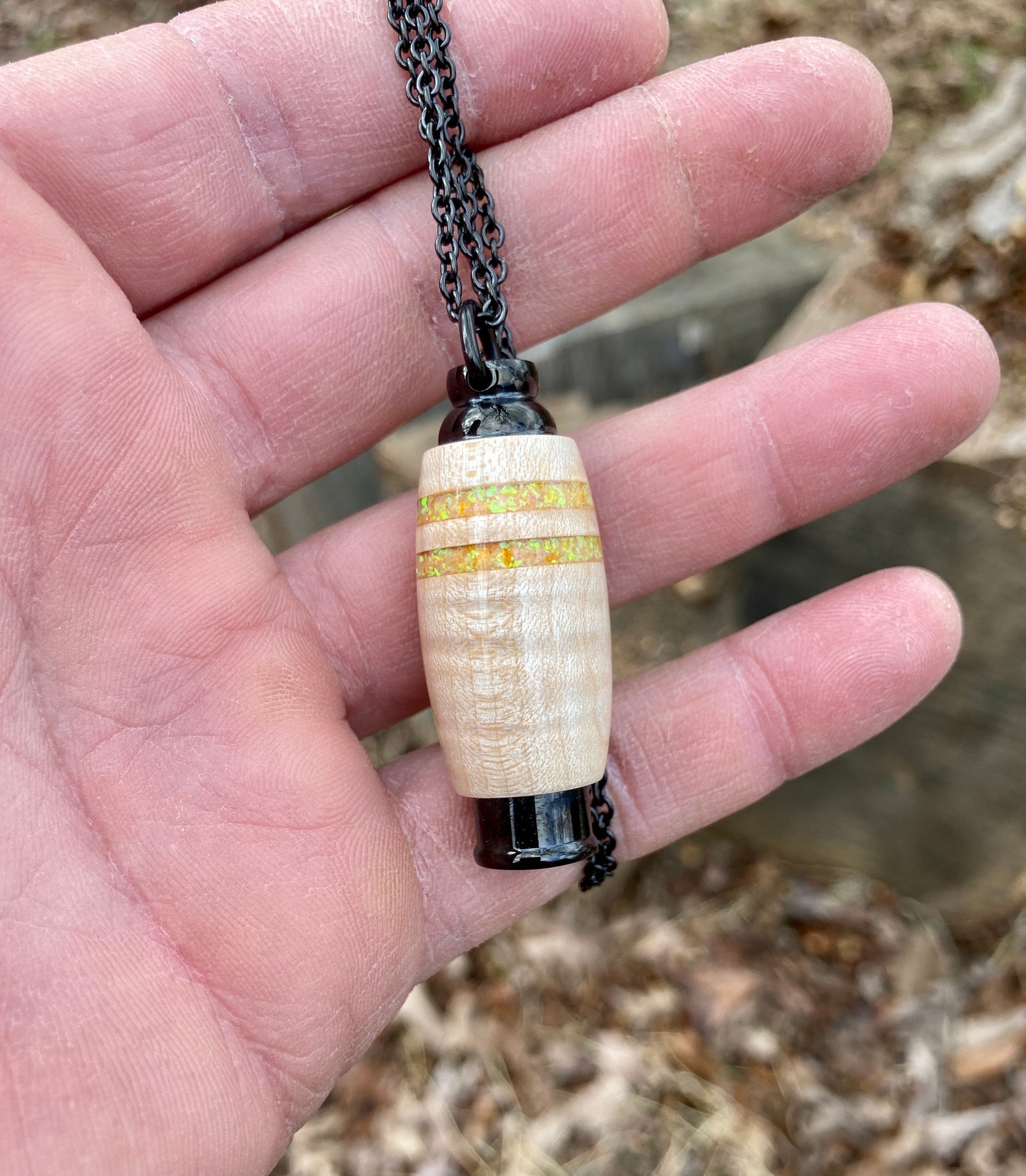 Honey Opal Inlays On Tiger Maple With Black Stainless Steel | Etsy