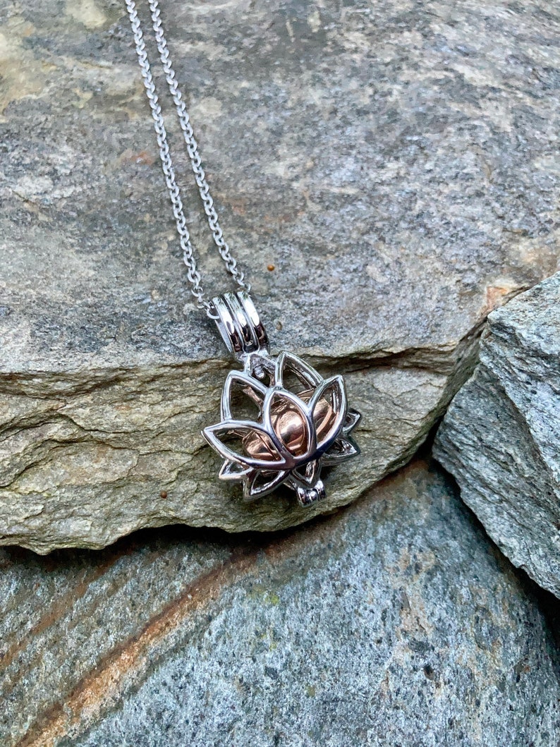 Silver Metal Lotus Flower Cage Locket With Rose Gold Color | Etsy