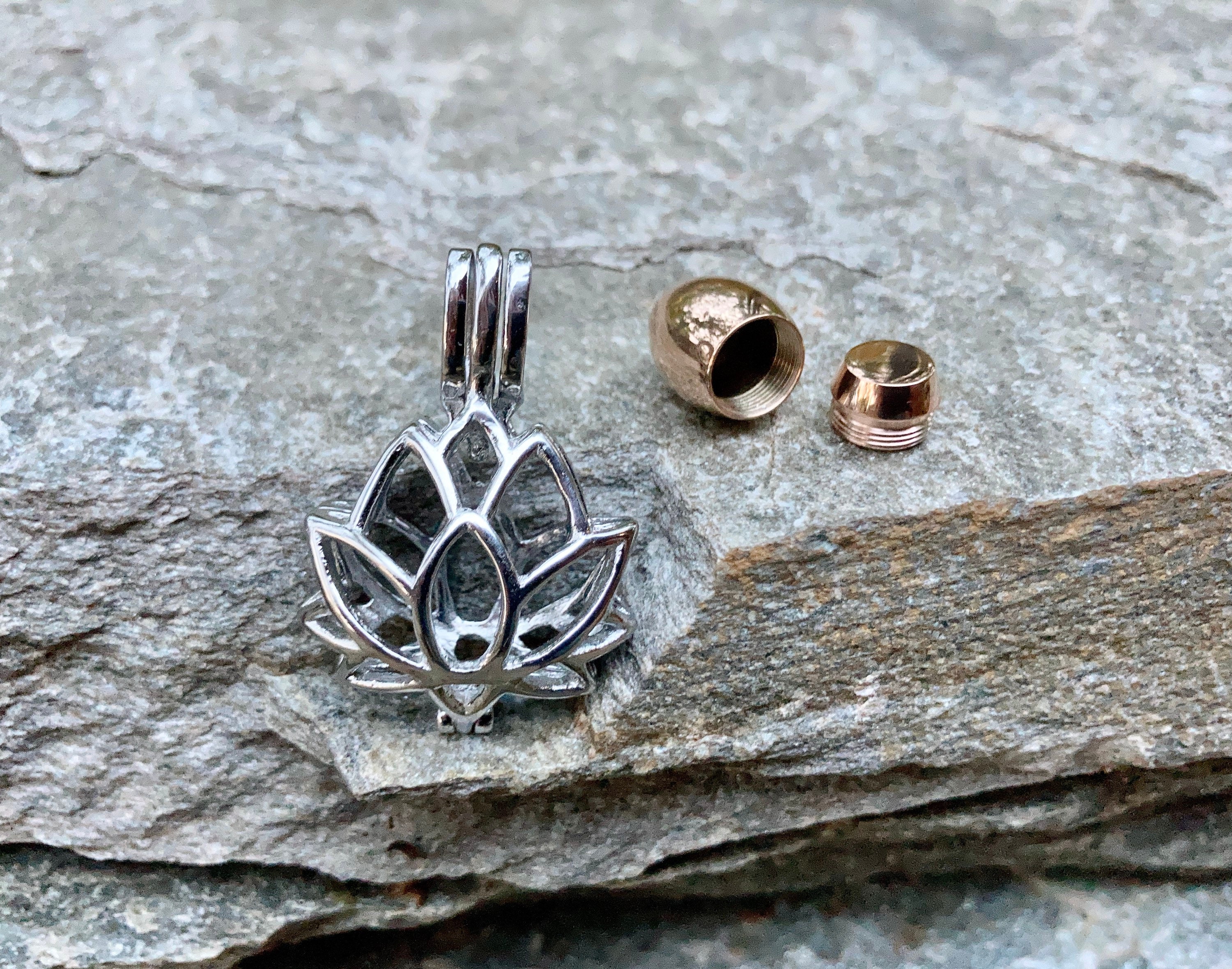 Silver Metal Lotus Flower Cage Locket With Rose Gold Color | Etsy