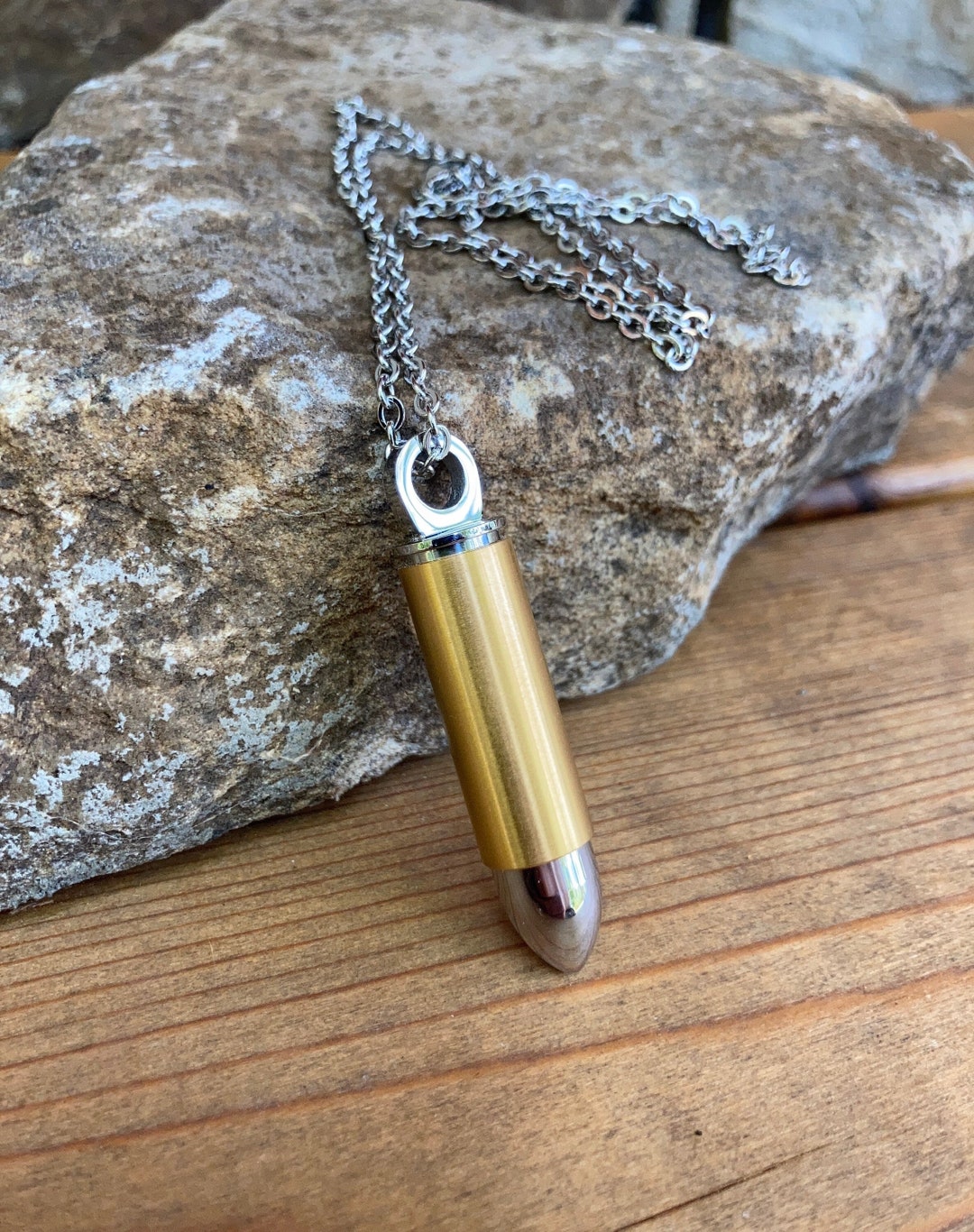 Silver & Gold Stainless Steel Bullet Cremation Jewelry | Ashes Necklace ...