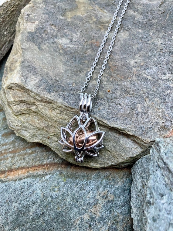 Silver Metal Lotus Flower Cage Locket With Rose Gold Color | Etsy