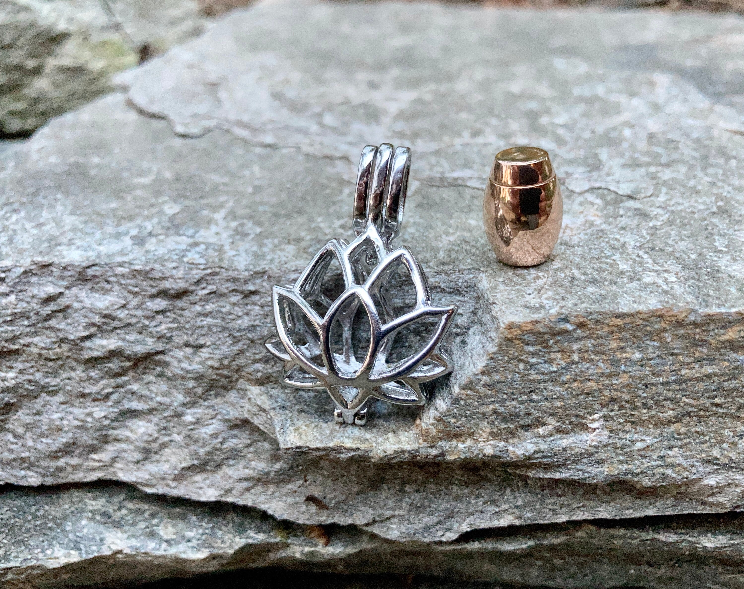 Silver Metal Lotus Flower Cage Locket With Rose Gold Color | Etsy