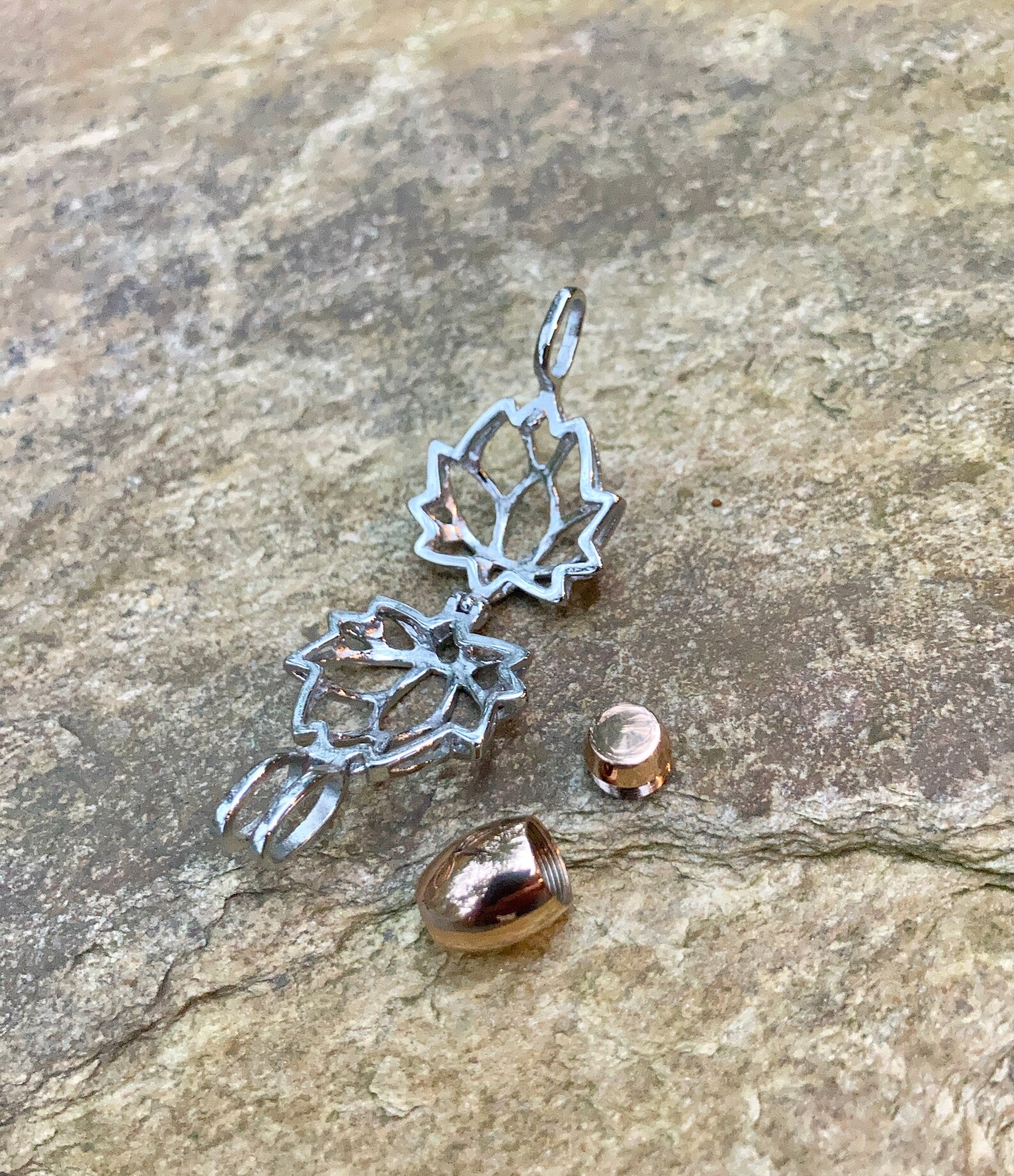Silver Metal Lotus Flower Cage Locket With Rose Gold Color | Etsy