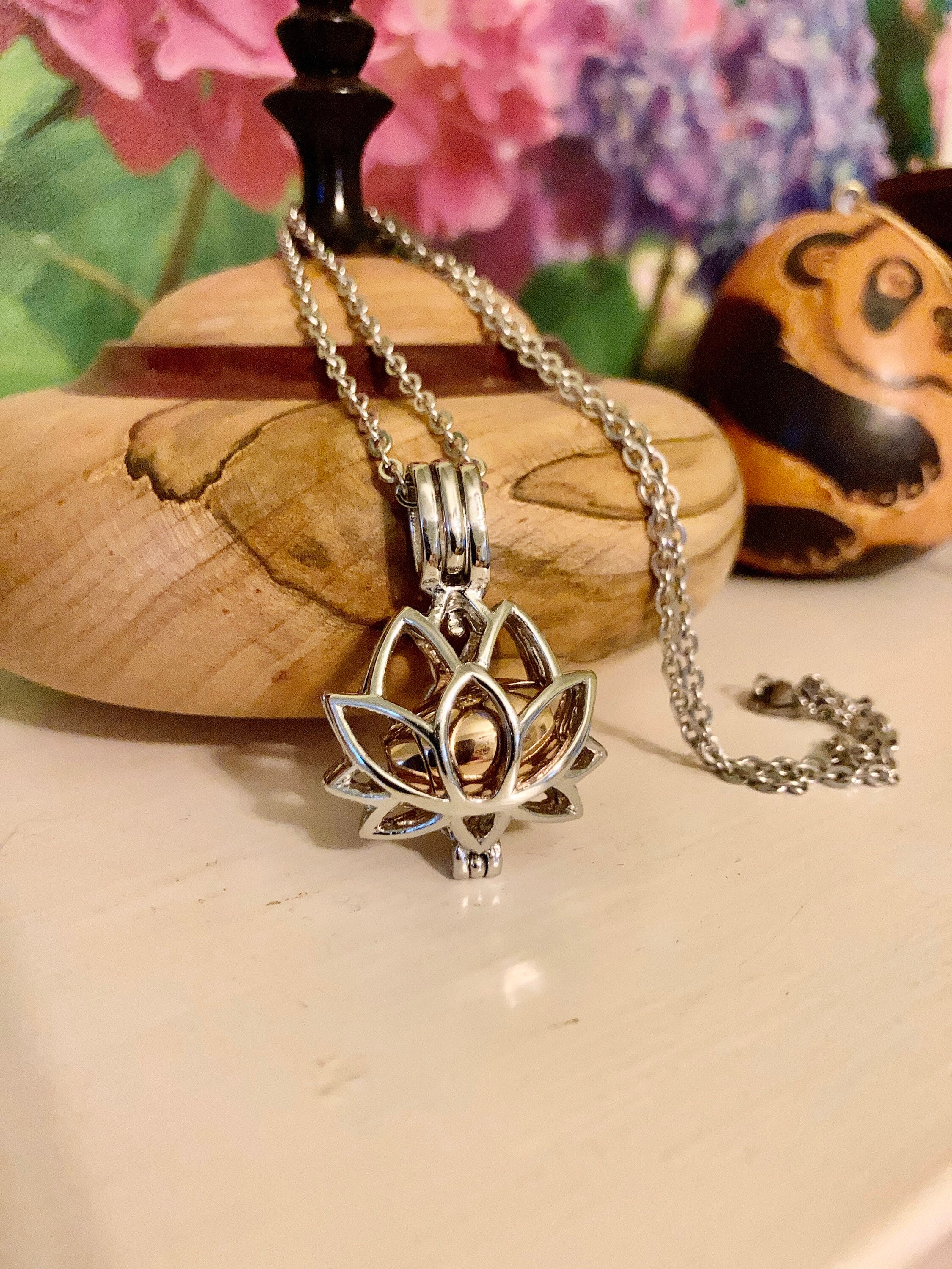 Silver Metal Lotus Flower Cage Locket With Rose Gold Color | Etsy