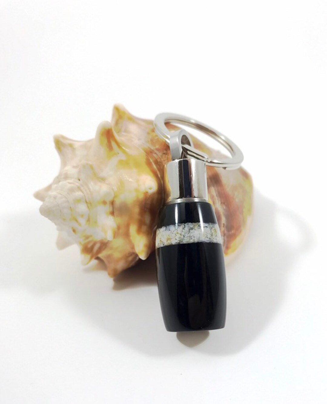 Ebony Cremation Keychain: Mother of Pearl Inlay, Stainless Steel Urn - Etsy