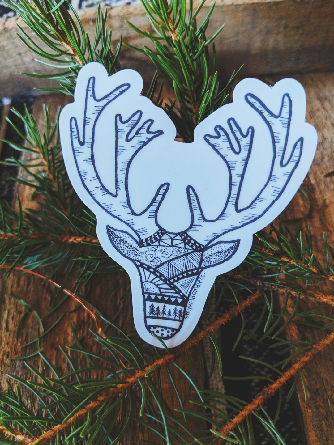 3" Hand-drawn Deer Head Sticker // Waterproof Sticker, Outdoor Sticker ...
