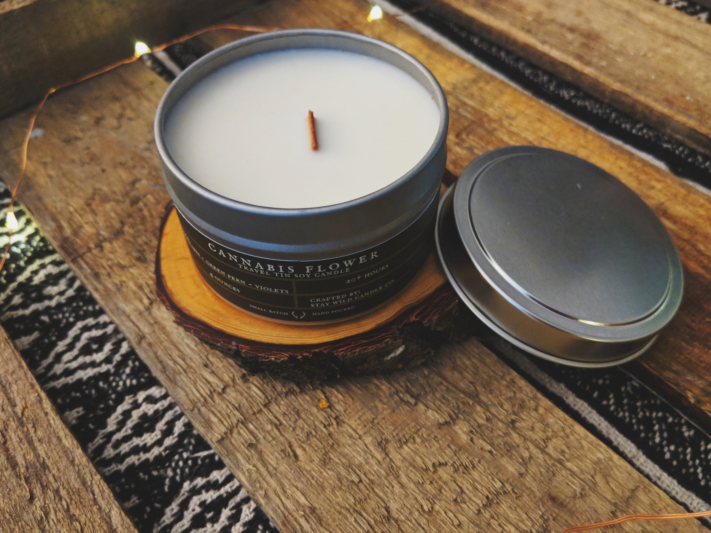 Cannabis Flower // 4 Oz Travel Tin Soy Candle With Wooden Wick ...