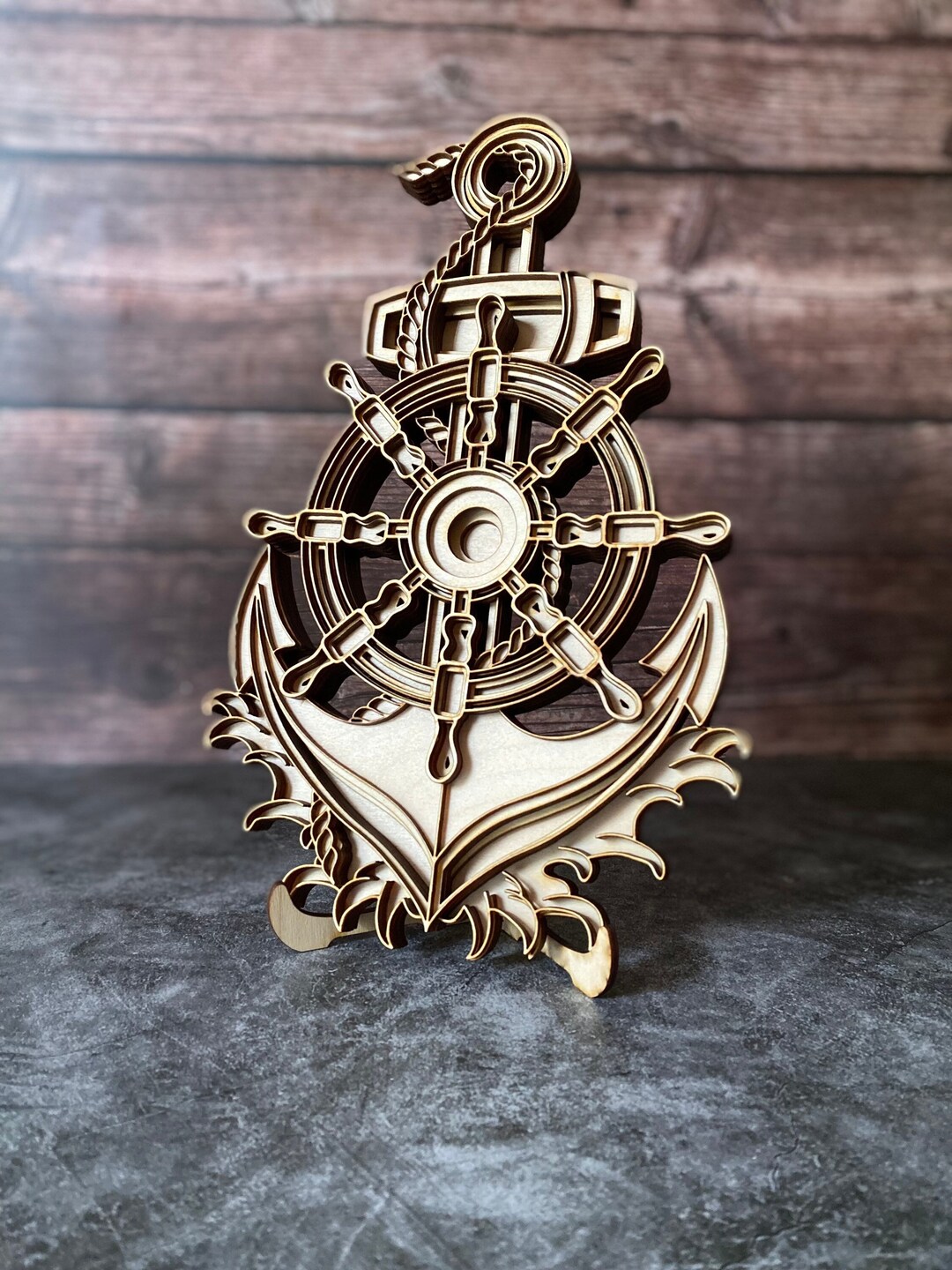 Nautical Ship Wheel Anchor 9 Layer Wood Art 3D Mandala - Etsy