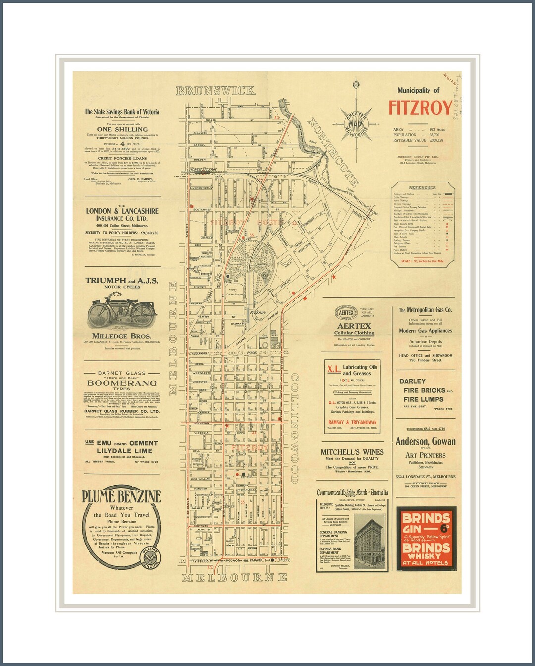 HISTORIC MAP /municipality of FITZROY / Published in 1921 - Etsy