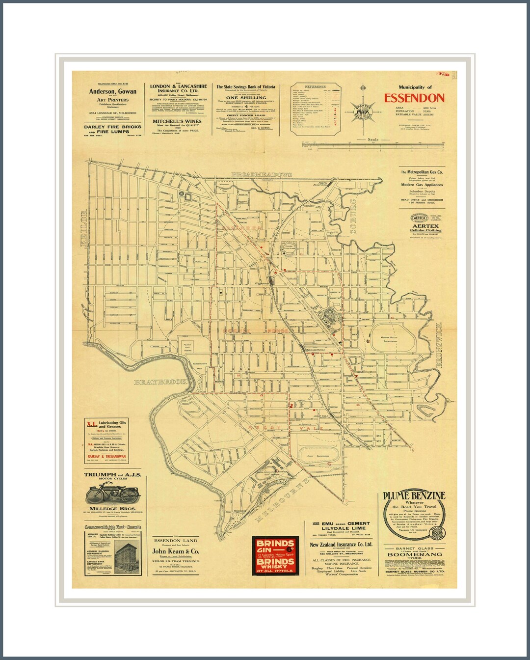 Vintage Archival Reproduction Map of Essendon No44 - Etsy