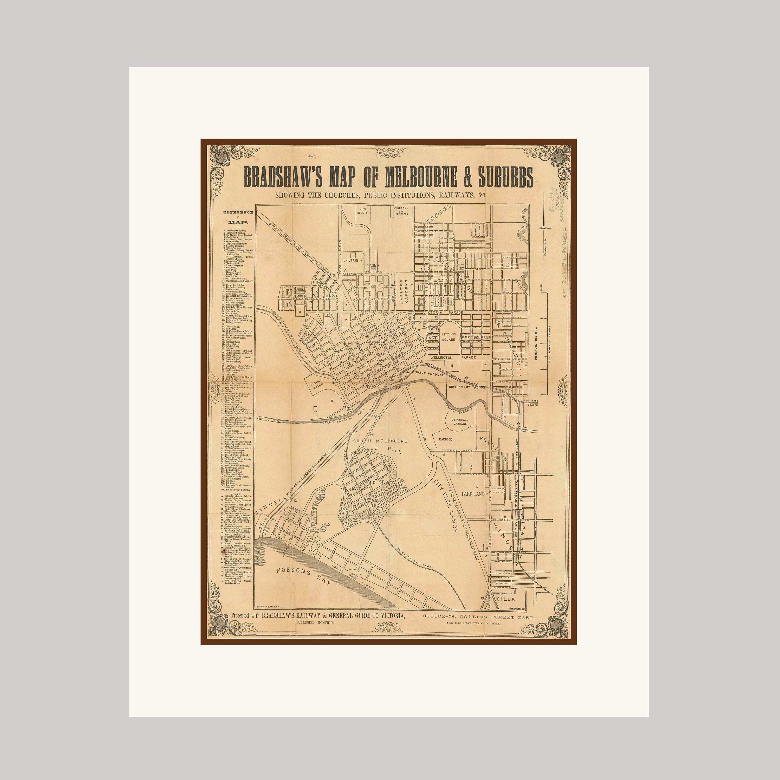 Prints Digital Prints FRAMED MAP of Old Melbourne during the 1800's ...