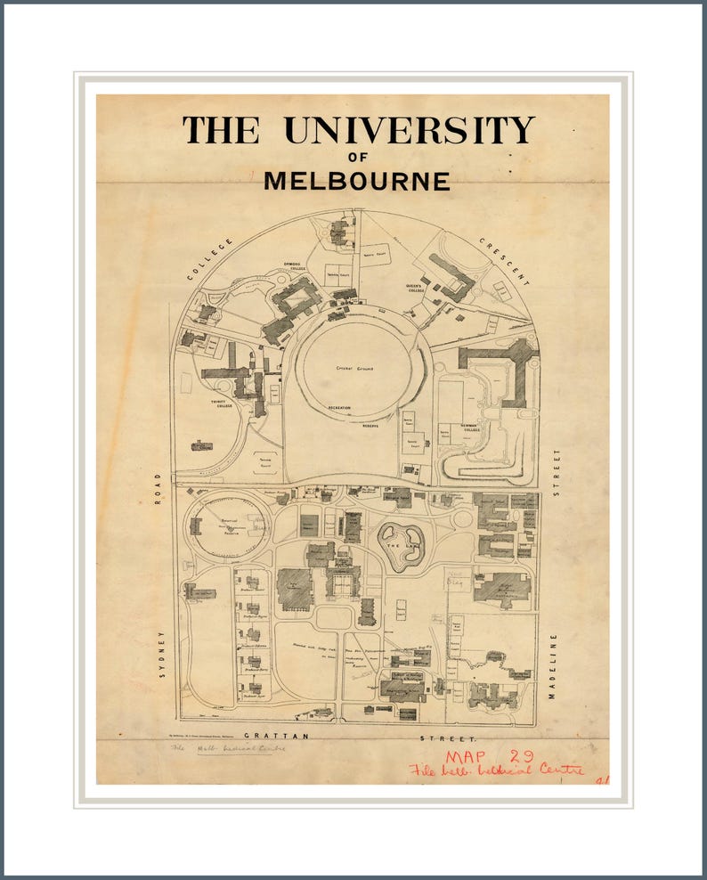 Vintage Archival Reproduction Map of Melbourne University - Etsy Australia