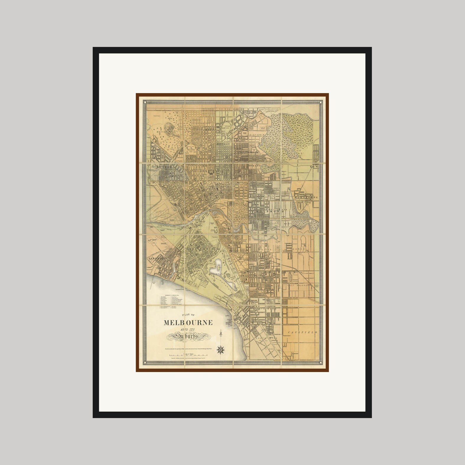 Prints Digital Prints FRAMED MAP of Old Melbourne during the 1800's ...