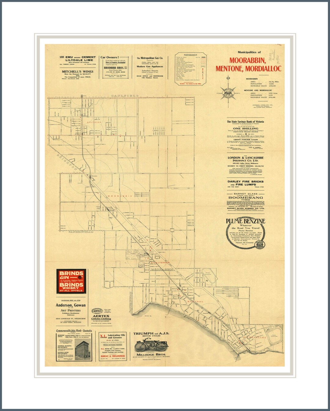 Vintage Archival Reproduction Map of Moorabbin Mentone Mordialloc No46 ...