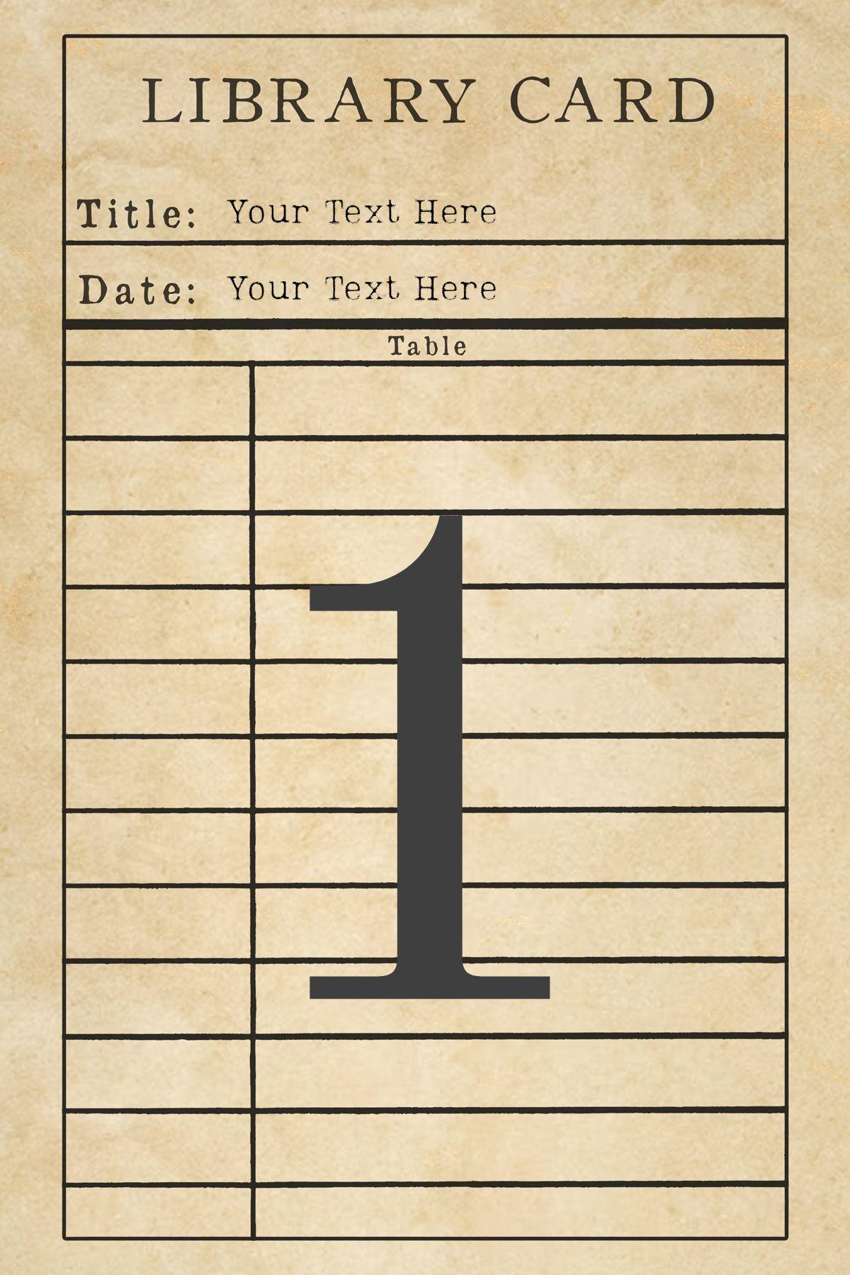 Book-themed Table Number Card – Editable Library Card Style (digital ...
