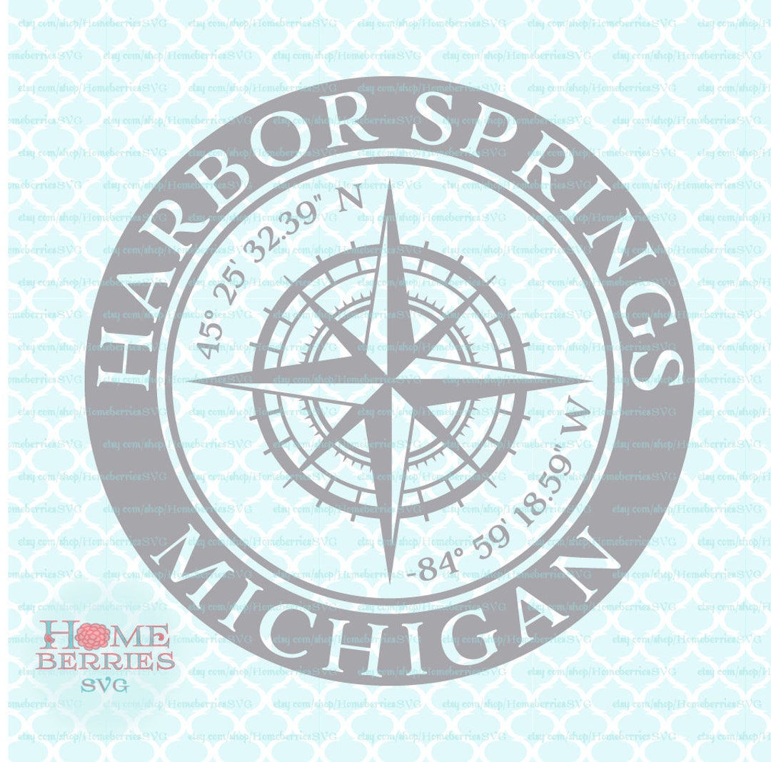 Michigan Hometown Compass Rose Latitude Longitude Nautical Location ...
