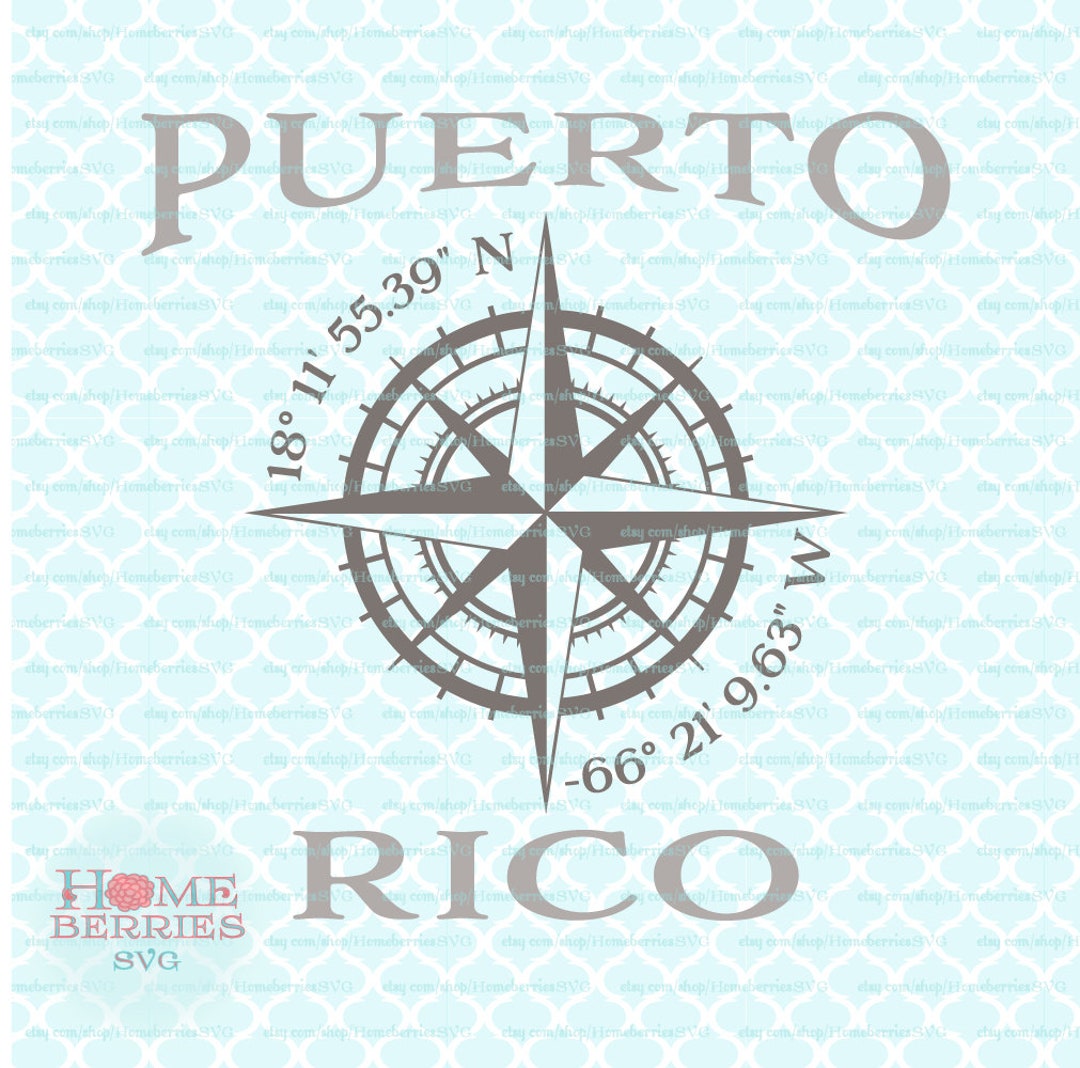 Puerto Rico Hometown Home Compass Rose Latitude Longitude Nautical ...