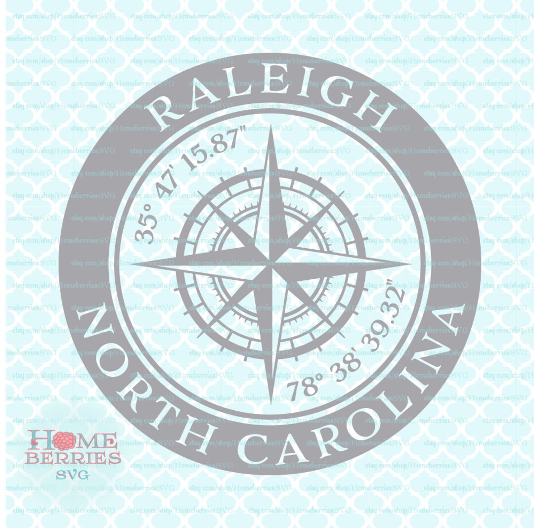 Raleigh North Carolina Nautical Coordinates Compass Rose Location ...