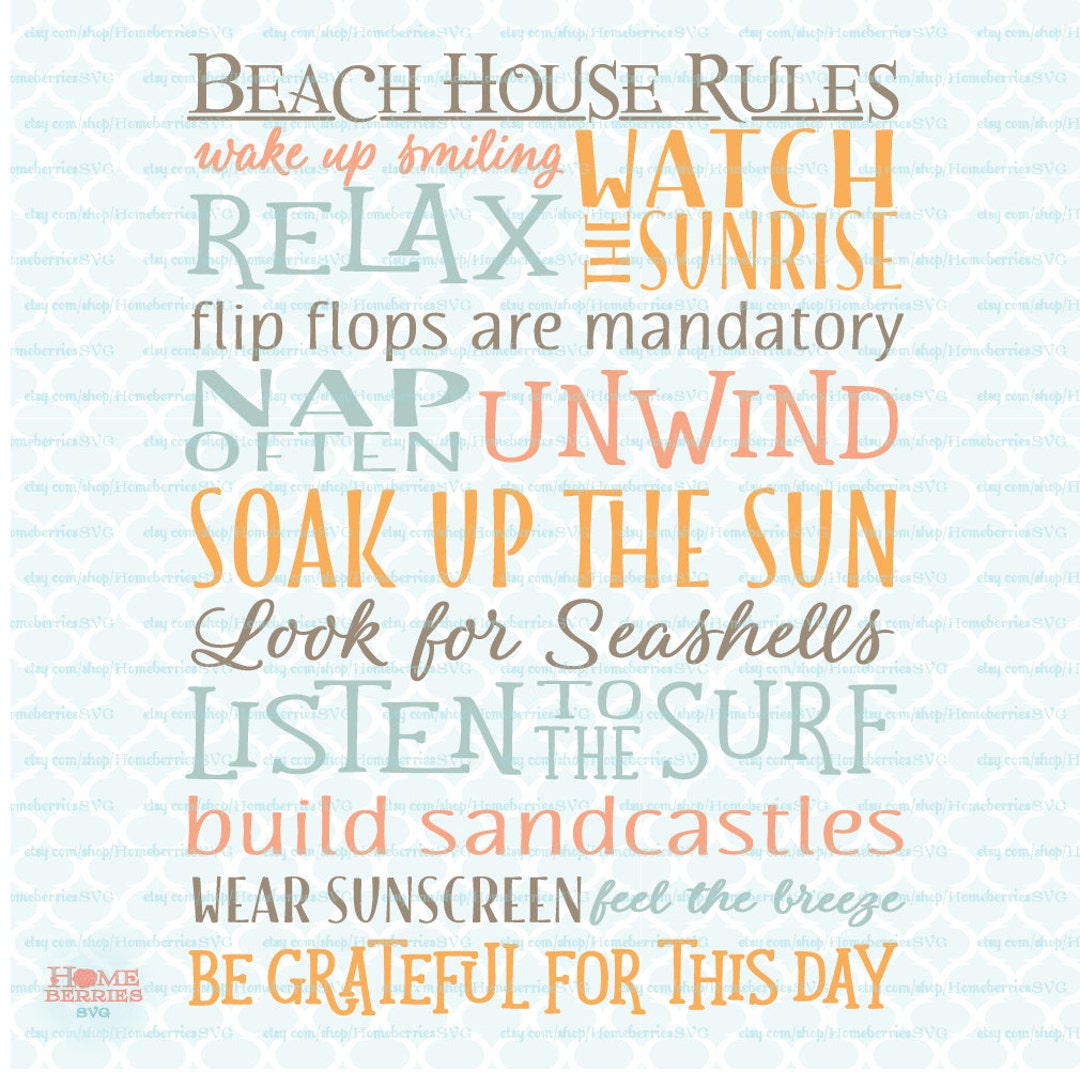 Beach House Rules Sign Svg Nautical Svg Ocean Life Svg Coastal Living ...