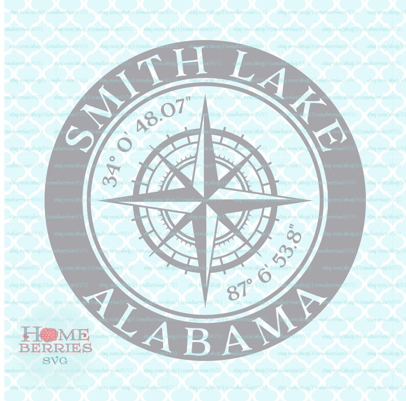 Lewis Smith Lake Alabama Nautical Location Compass Rose Svg AL - Etsy