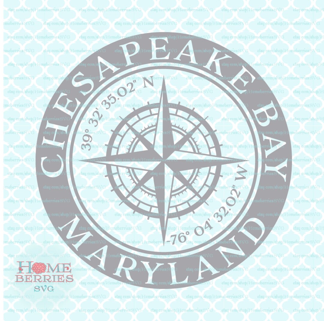 Chesapeake Bay Maryland Compass Rose Latitude Longitude MD Home ...