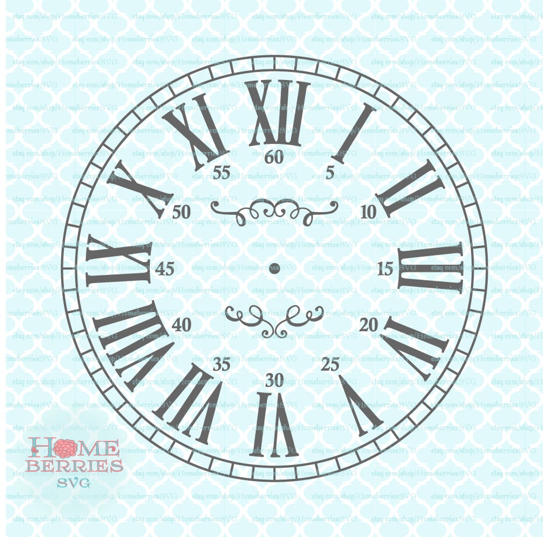 Roman Numeral Clock Face With Flourish Center Vintage Clock DIY Svg Dxf ...