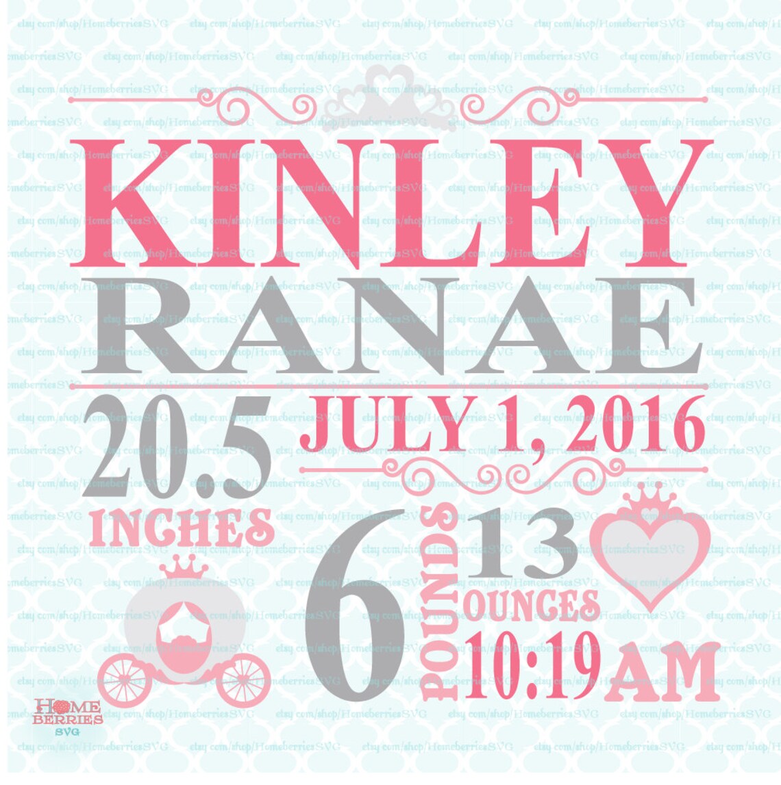 Princess Birth Announcement Statistics Template Svg Baby Stats - Etsy