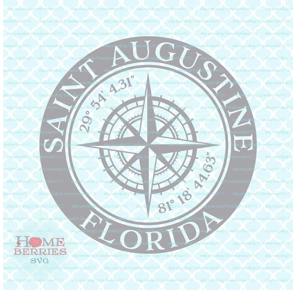 Saint Augustine Florida Hometown Home Compass Rose Latitude | Etsy