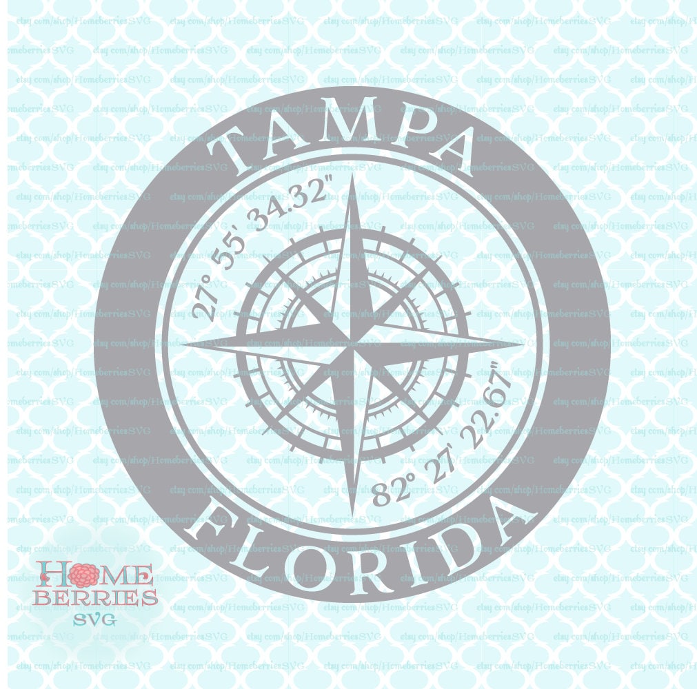 Tampa Florida FL Vacation Home Compass Rose Latitude Longitude | Etsy