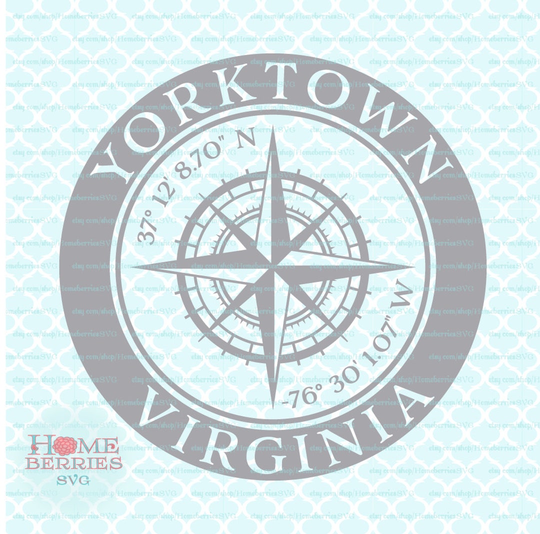 Yorktown Virginia VA Hometown Compass Rose Latitude Longitude Nautical ...