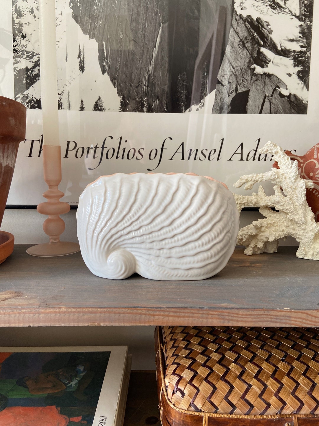 Vintage Coastal Ceramic Shell Vase | Coastal Pottery - Etsy