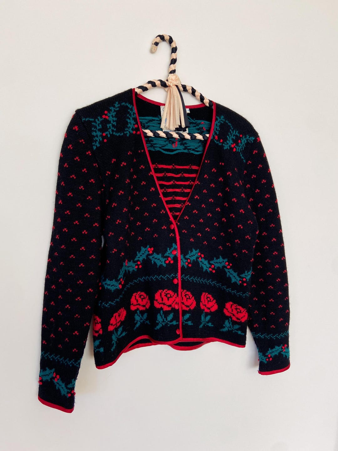 Vintage Pure Wool Floral Rose Knit Cardigan - Susan Bristol - Women's ...