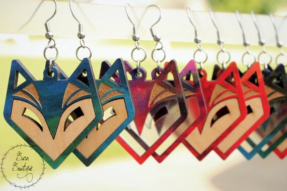 Multi-Color Fox Earrings with Inlay Detail Frosted Maple | Etsy