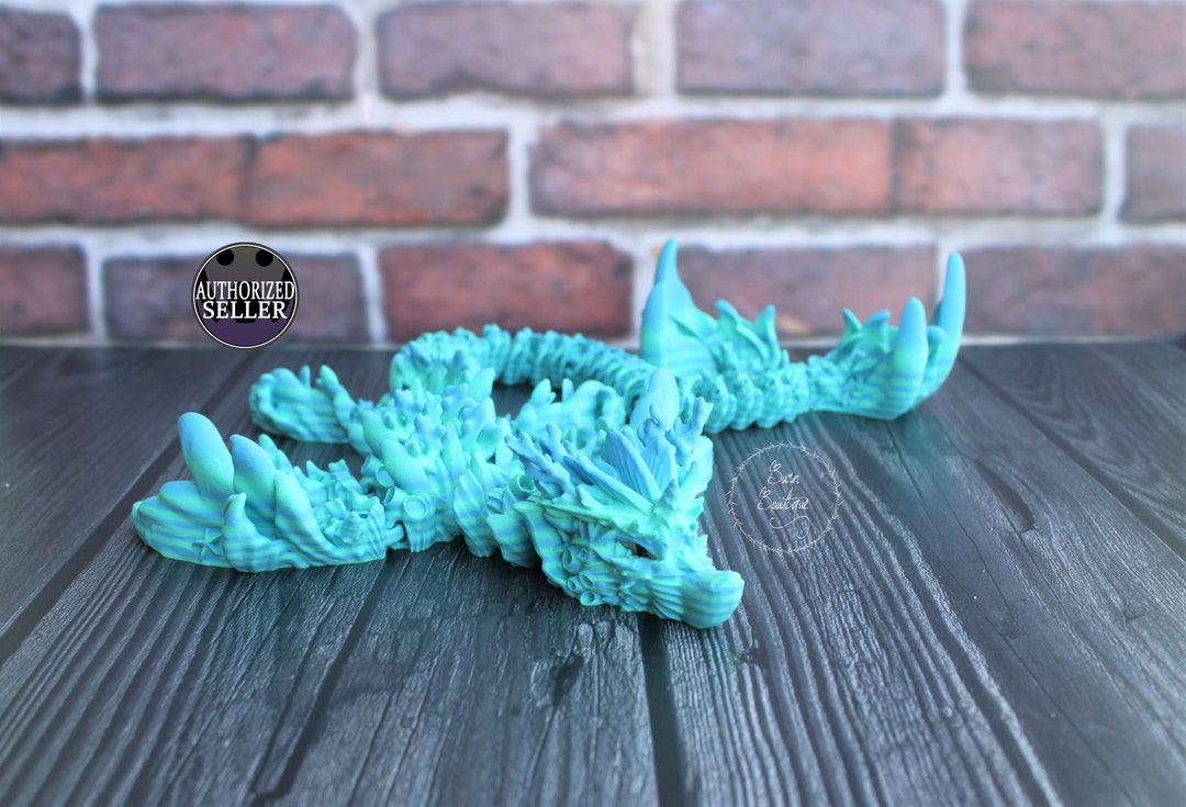 Coral Reef Winged Dragon, Articulating Desk Figurine, Teal Ocean Ombre ...