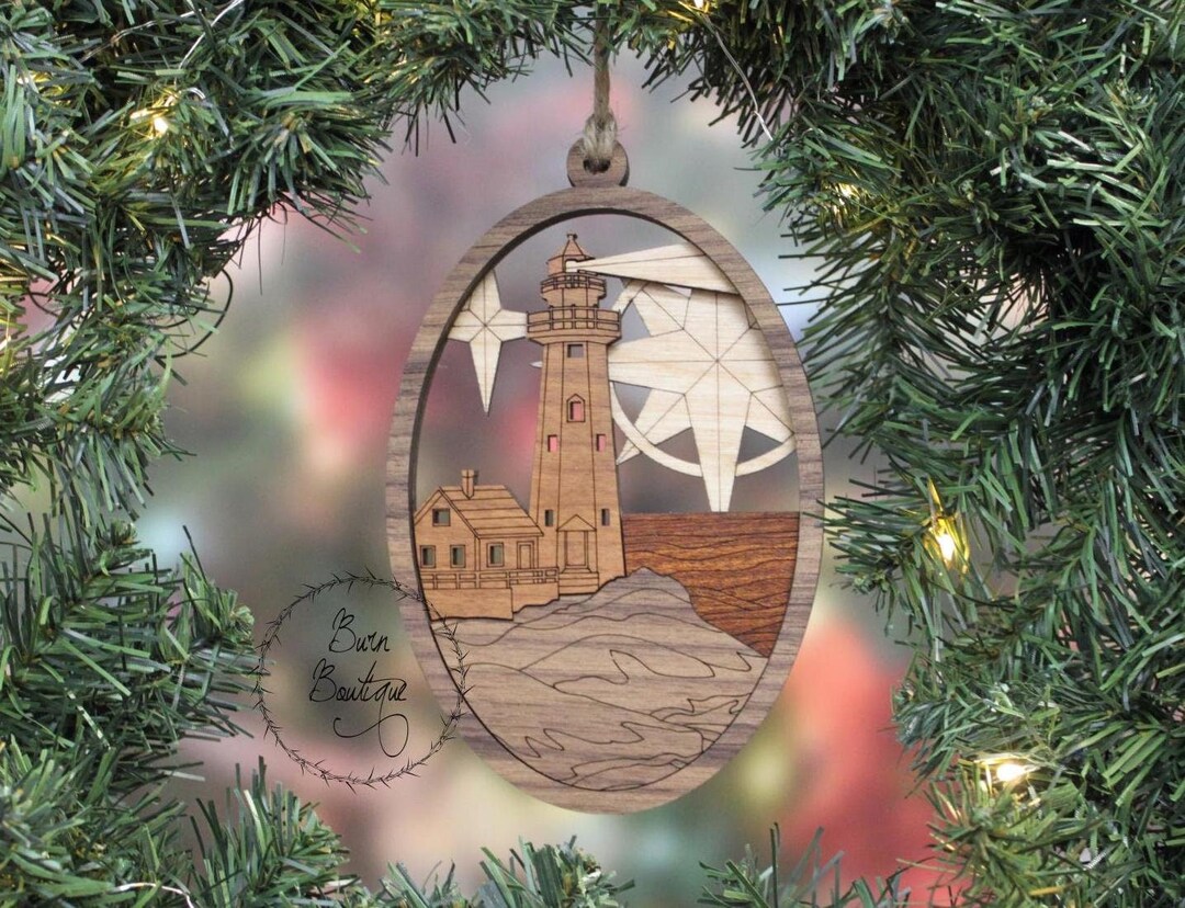 Layered Lighthouse and Star Wooden Ornament, USA, Americana Keepsake ...