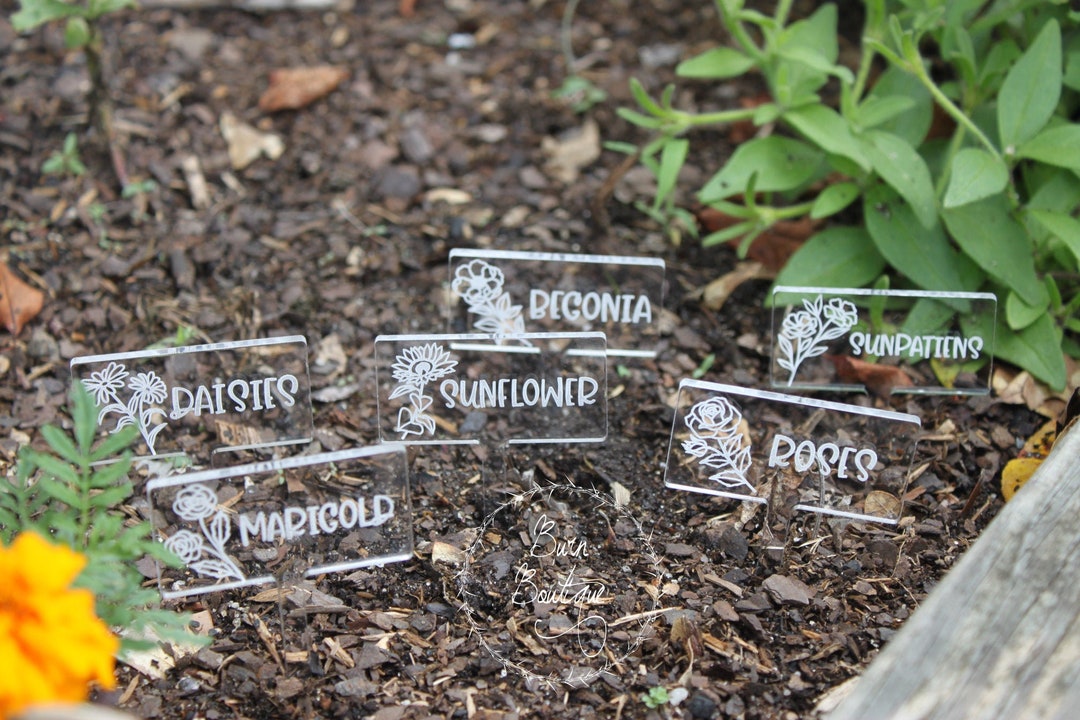 Laser Engraved Acrylic Floral Image Garden Markers, Garden Tags, Garden ...