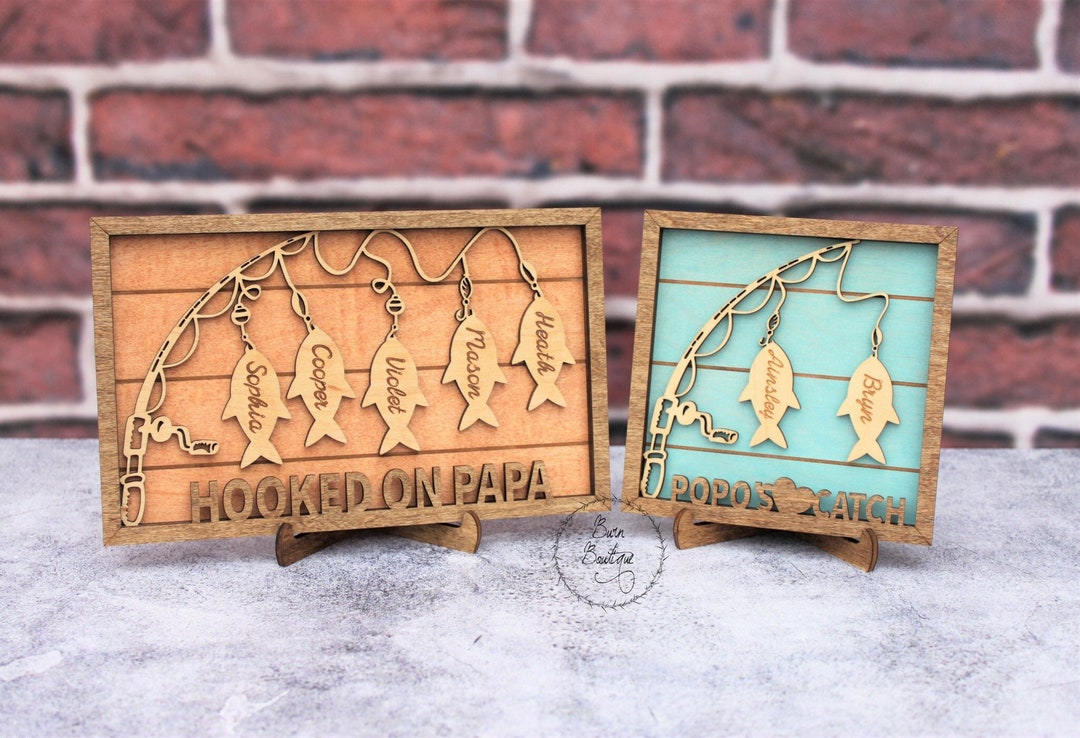 Personalized Fish Name Sign Hooked on Dad/grandpa/papa, Fishing Father ...