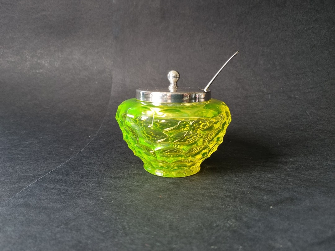 NEW LISTING Striking Art Deco Uranium Green Glass Thumbprint Vase ...