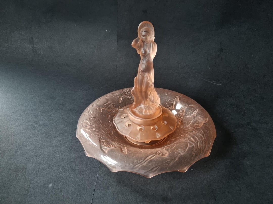 Art Deco Walther Arabella Complete Pink Glass Flower Frog Figure in the ...