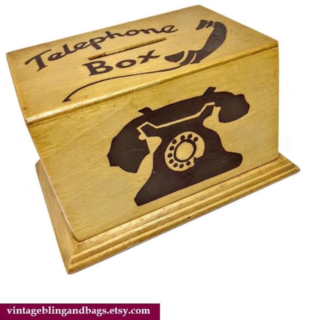 1960s Vintage Telephone Moneybox, Midcentury Moneybox, Wooden Moneybank ...