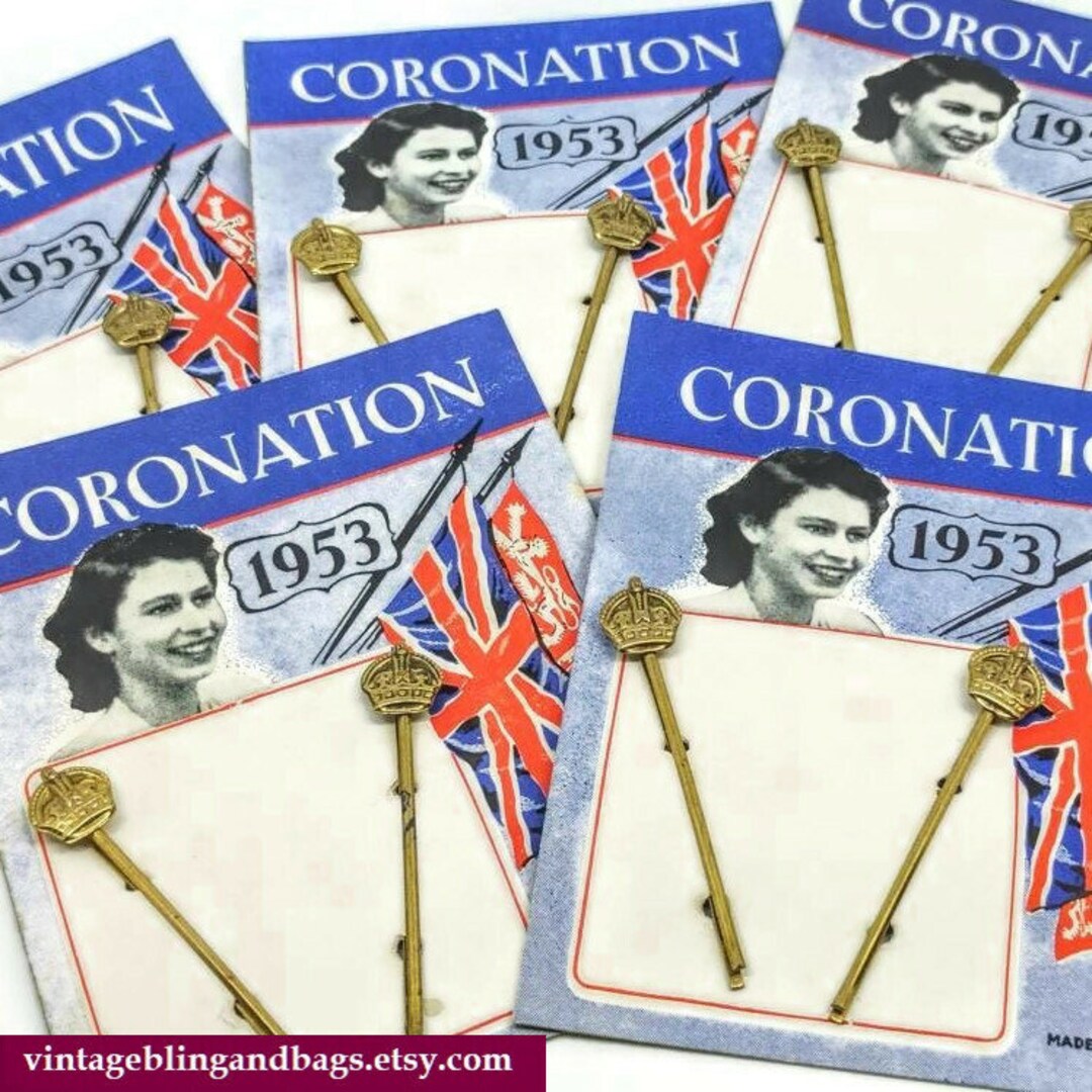 1953 Queen Elizabeth Ii Coronation Souvenir Bobby Pins, Royal ...