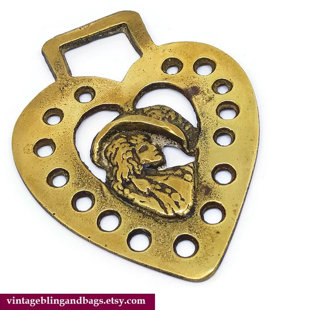 89x68mm Vintage Horse Brass, Heart Brass Plaque, Vintage Heart Horse ...