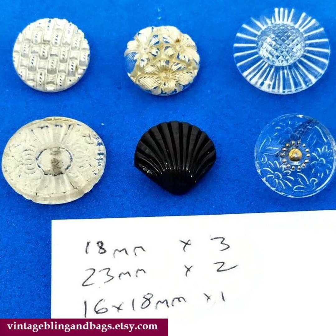 6 16-25mm Vintage Glass Buttons, Vintage Clear Buttons, Glass Buttons ...