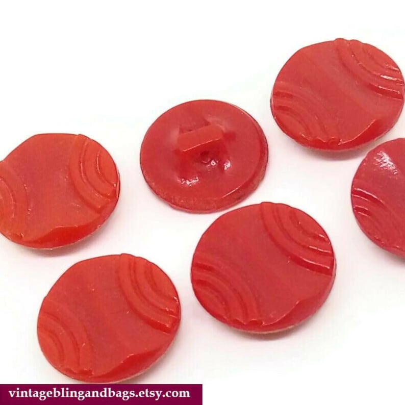 6 14mm Vintage BRIGHT RED Glass Buttons, New Old Stock Vintage Red ...