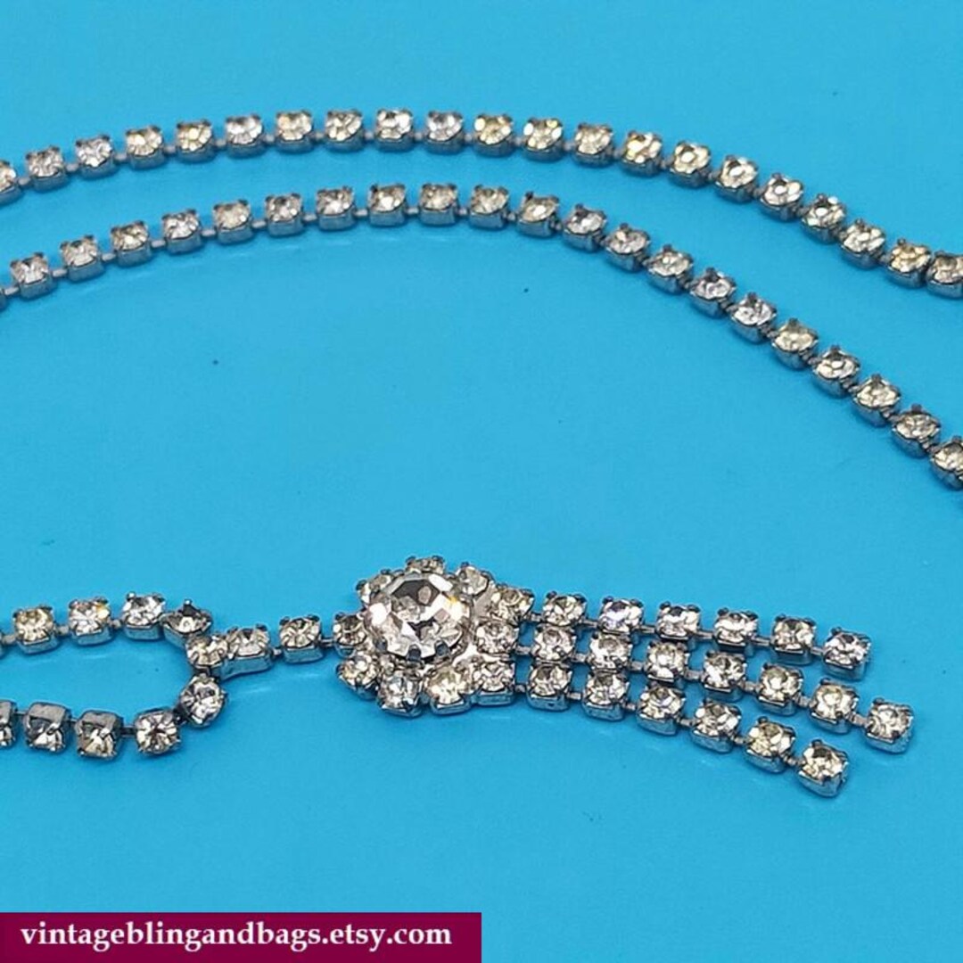 40cm 1990s Vintage Rhinestone Necklace, Vintage Necklace, Art Deco ...