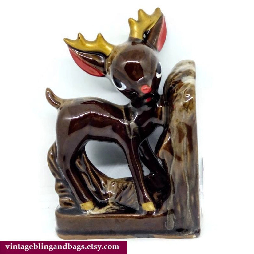 1960s Vintage Rudolph Ornament, Ceramic Deer Bookend 1, Rudolph ...