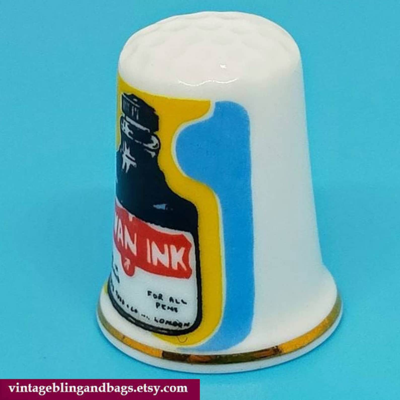 1980s Vintage Bone China Thimble, Swan Ink Advertising Thimble, Vintage ...