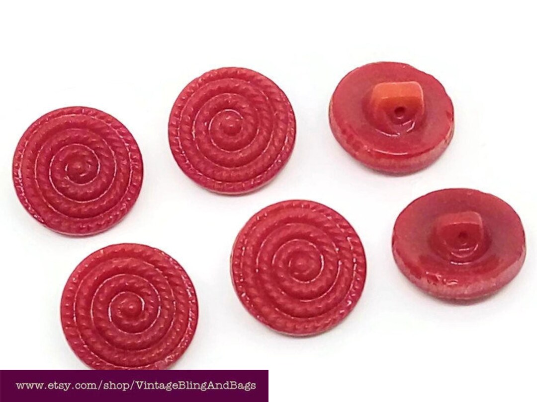 6 14mm Vintage DARK RED Glass Buttons New Old Stock Vintage - Etsy