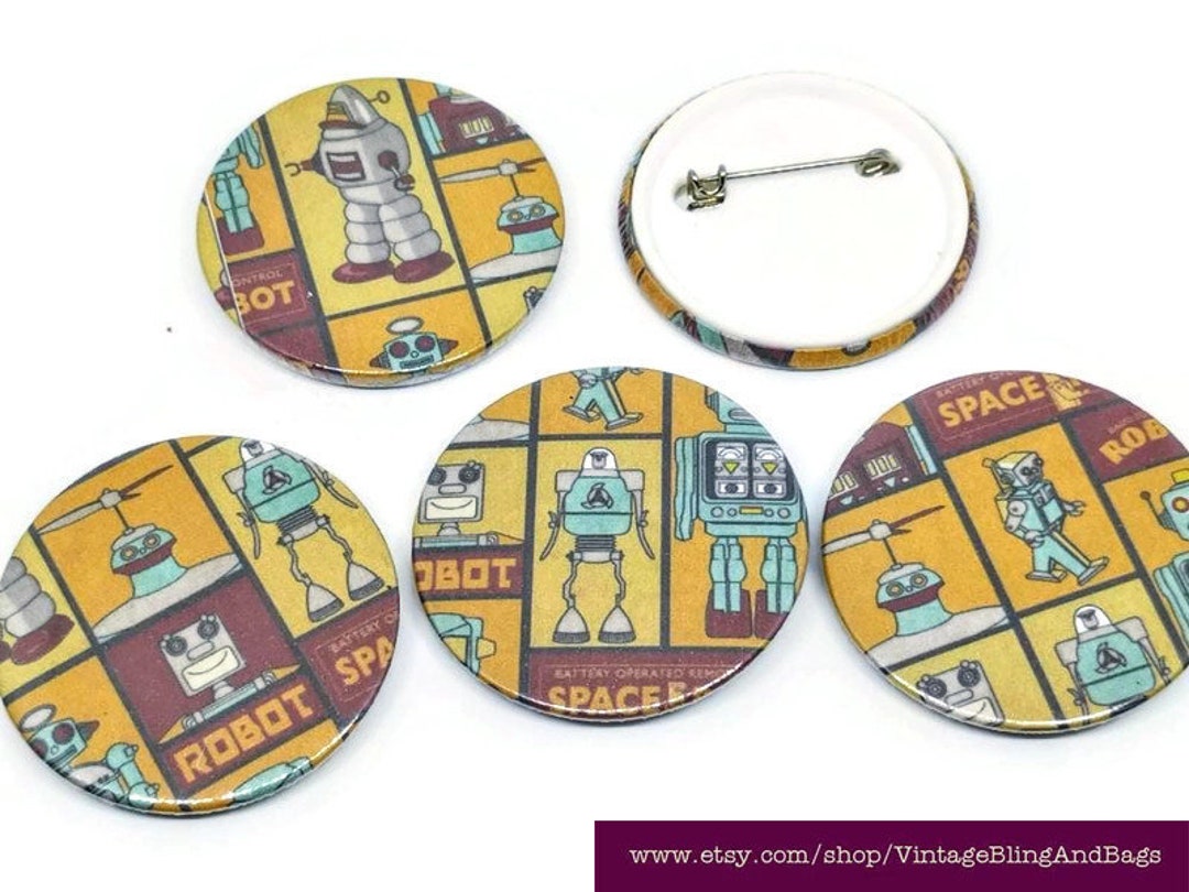 Retro Robot Badge Retro Robot Pin Badge Vintage Robot Badge - Etsy