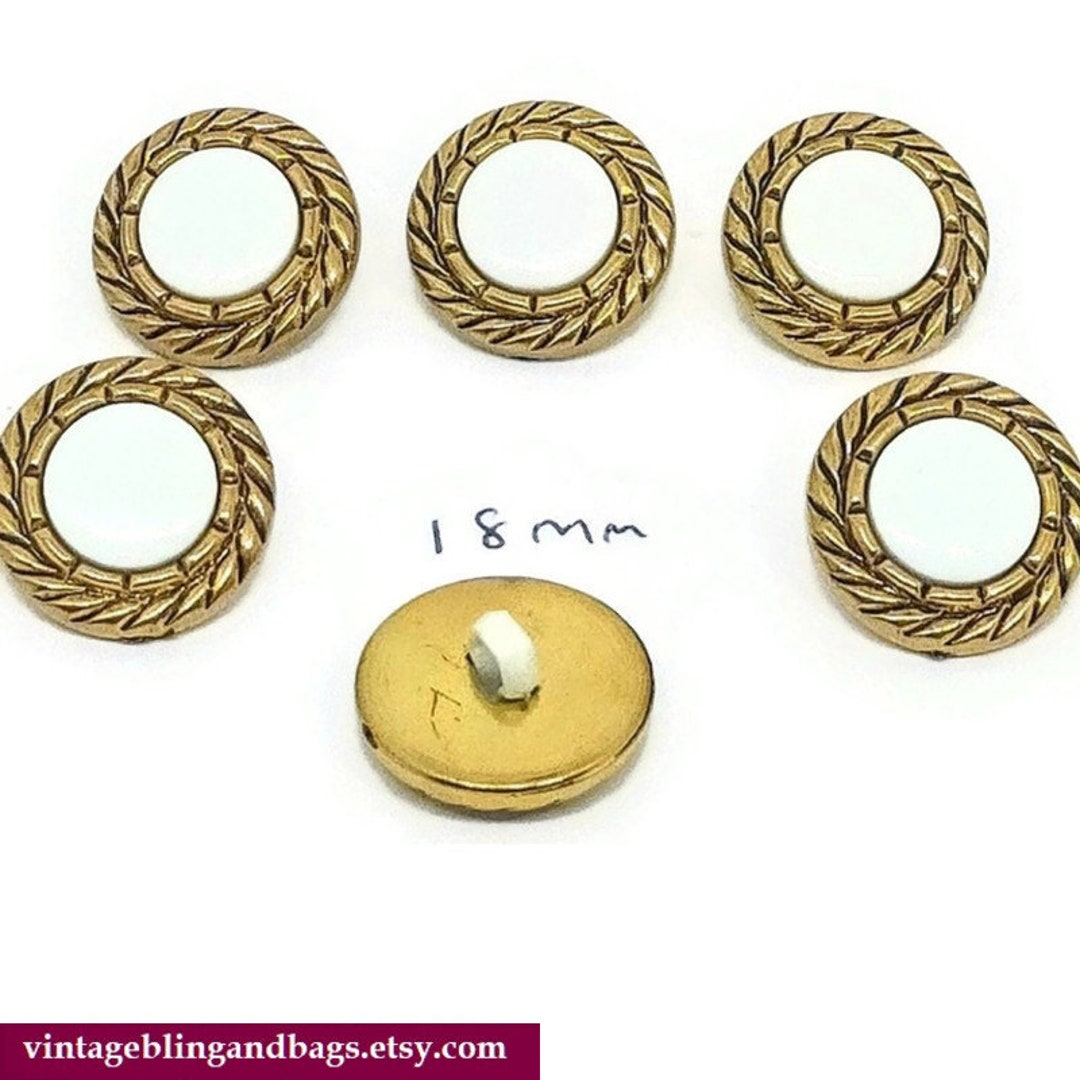 6 18mm 1980s Vintage White and Gold Buttons, Vintage White Button ...